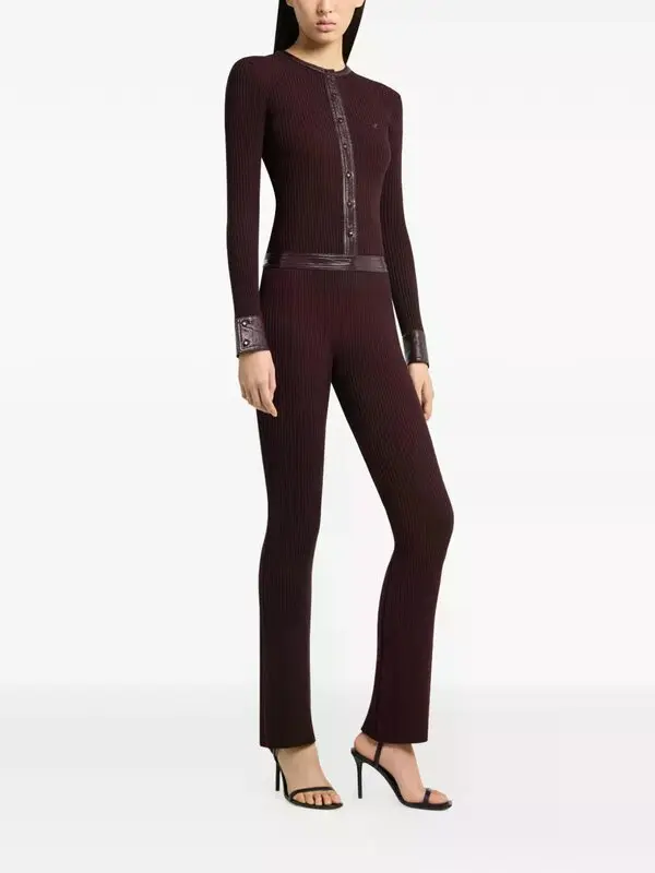 COURREGES Vinyl-trimmed Ribbed-knit Trousers - Purple