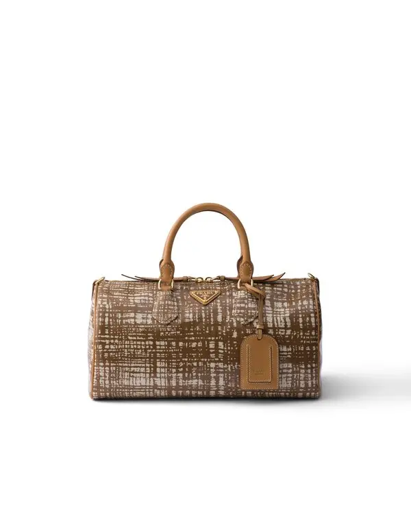Prada Medium Linen Blend And Leather Top-handle Bag - Brandy