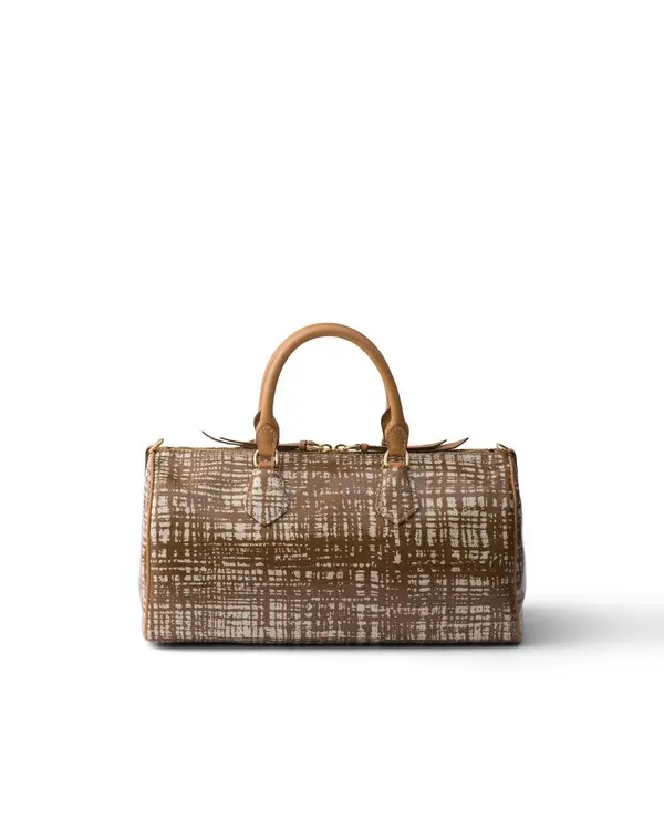 Prada Evasion Medium Linen Blend And Leather Top-handle Bag - Brandy