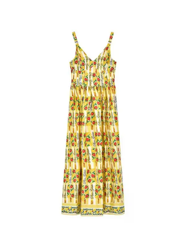 Philipp Plein Printed Cotton Maxi Dress With V-neck And Open Back - Yellow