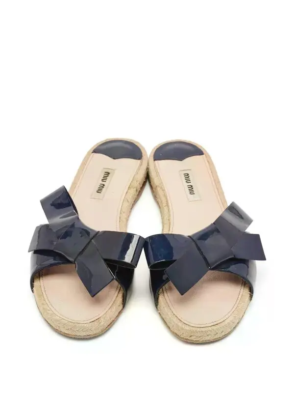 Miu Miu Patent Leather Bow Detail Espadrille Slides