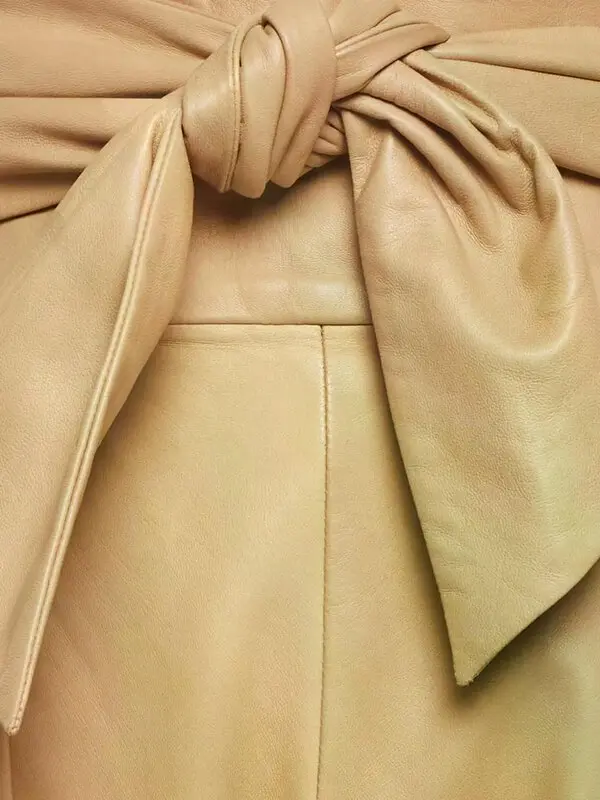 KRISTINA FIDELSKAYA Beige Leather Pleated Trousers