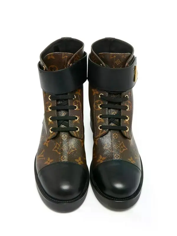 LOUIS VUITTON Monogram Canvas And Leather Lace-up Boots