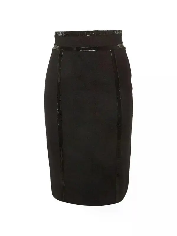 Escada Leather Panel Midi Pencil Skirt - Black