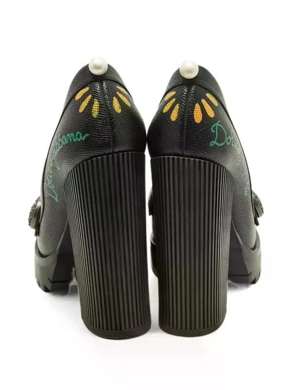 Dolce & Gabbana Leather Embellished Heart Patch Platform Pumps