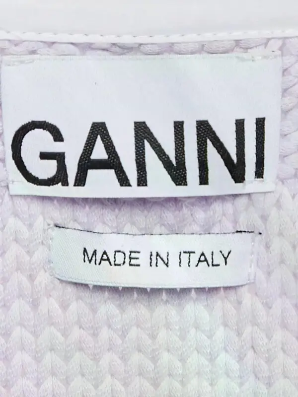 GANNI Checkerboard Knit Smiley Detail Cotton Cardigan