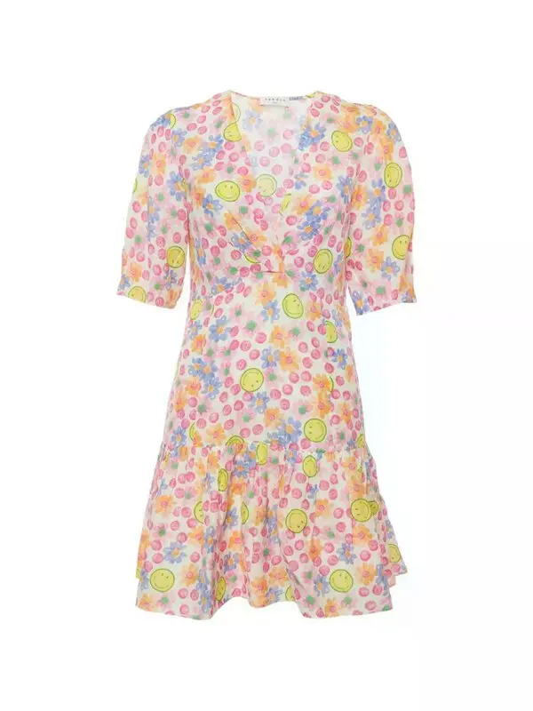 Sandro Mini Floral-print Dress With Smiley Motif