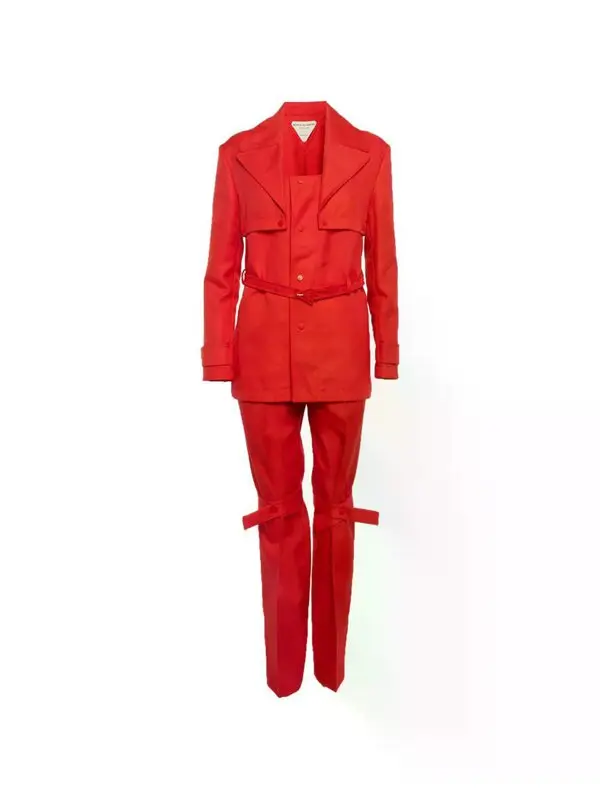 Bottega Veneta Gabardine Single-breasted Belted Suit - Red