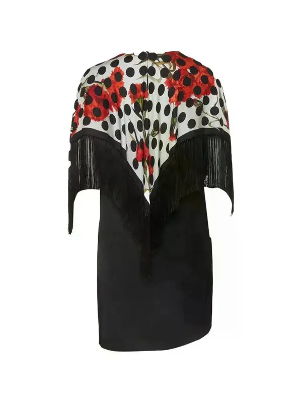 Dolce & Gabbana Floral Print Polka-dot Fringed Mini Dress - Black