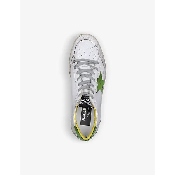 GOLDEN GOOSE Ballstar Metallic Distressed Leather Low-top Trainers - White/comb