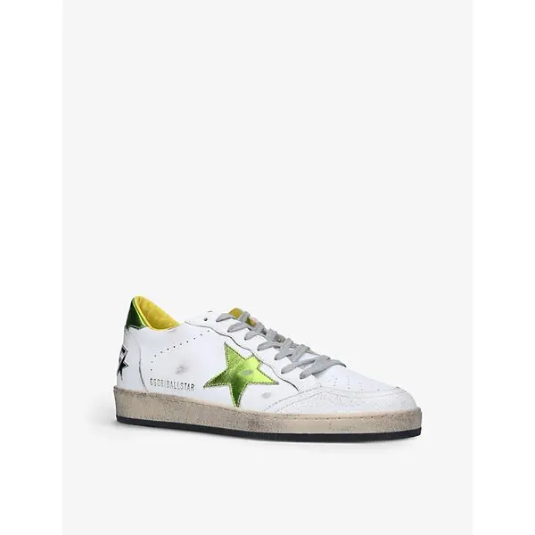 GOLDEN GOOSE Ballstar Metallic Distressed Leather Low-top Trainers - White/comb