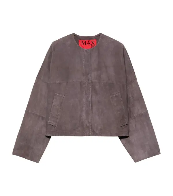 Max & Co. Suede Collarless Jacket - Brown