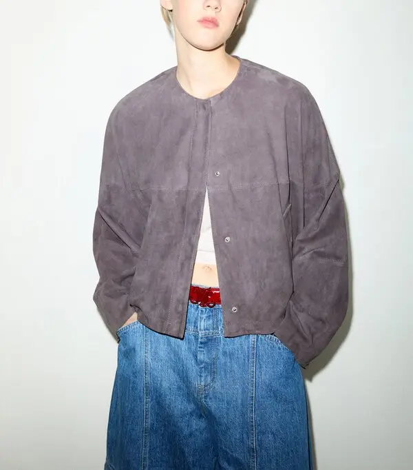 Max & Co. Suede Collarless Jacket - Brown