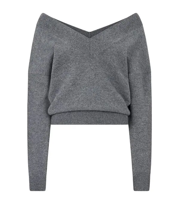 TOM FORD Stretch-cashmere V-neck Off-the-shoulder Sweater - Grey