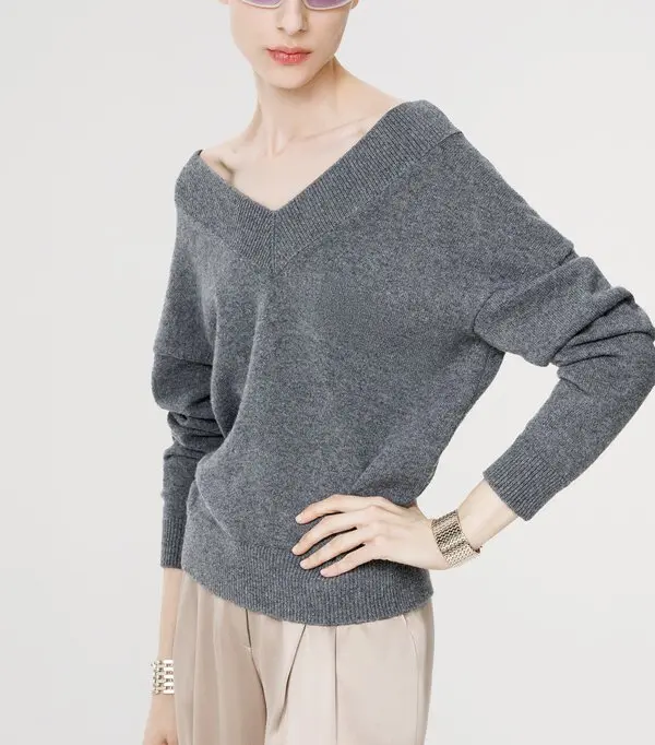 TOM FORD Stretch-cashmere V-neck Off-the-shoulder Sweater
