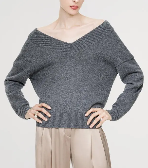 TOM FORD Stretch-cashmere V-neck Off-the-shoulder Sweater