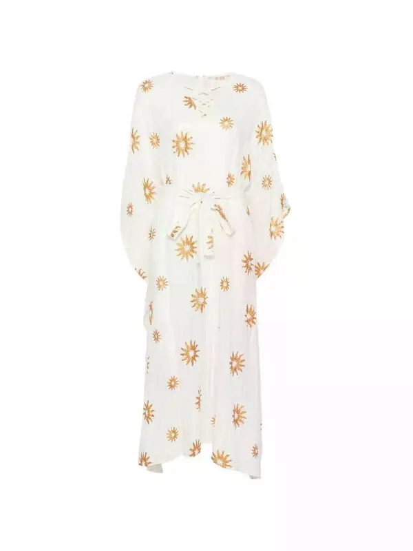 Sundress Lavande Sun-print Lace-up Kaftan - White