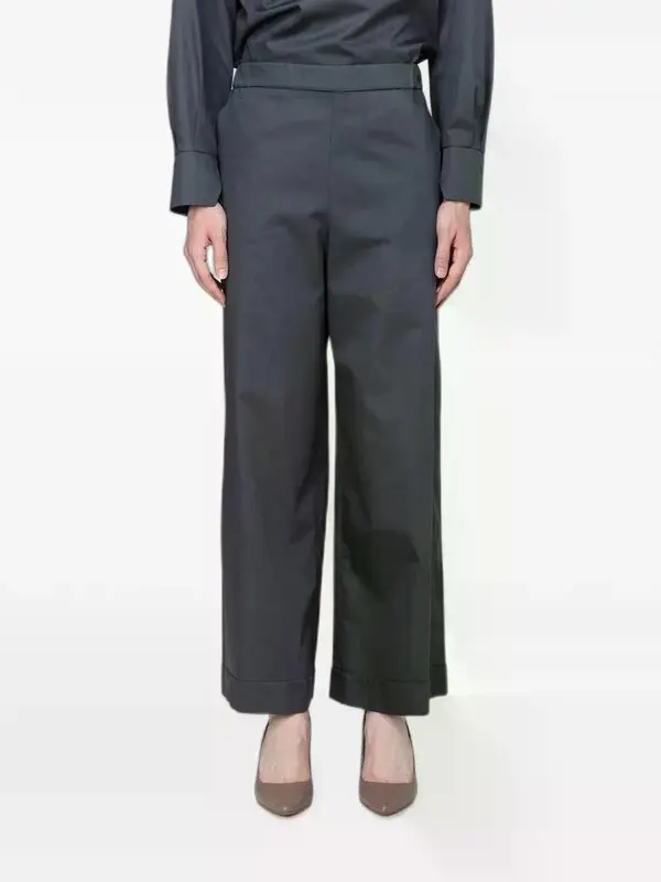 Max Mara Cotton Wide Leg Cropped Trousers - Grey