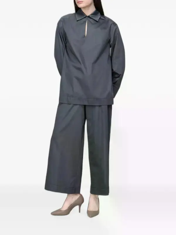 Max Mara Cotton Wide Leg Cropped Trousers - Grey