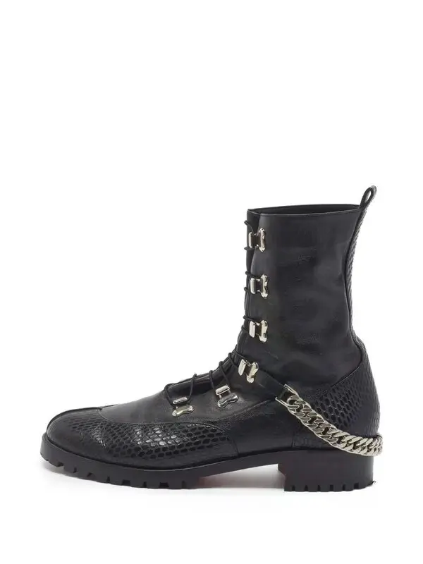 CHRISTIAN LOUBOUTIN Chain-strap Detail Combat Boots - Black