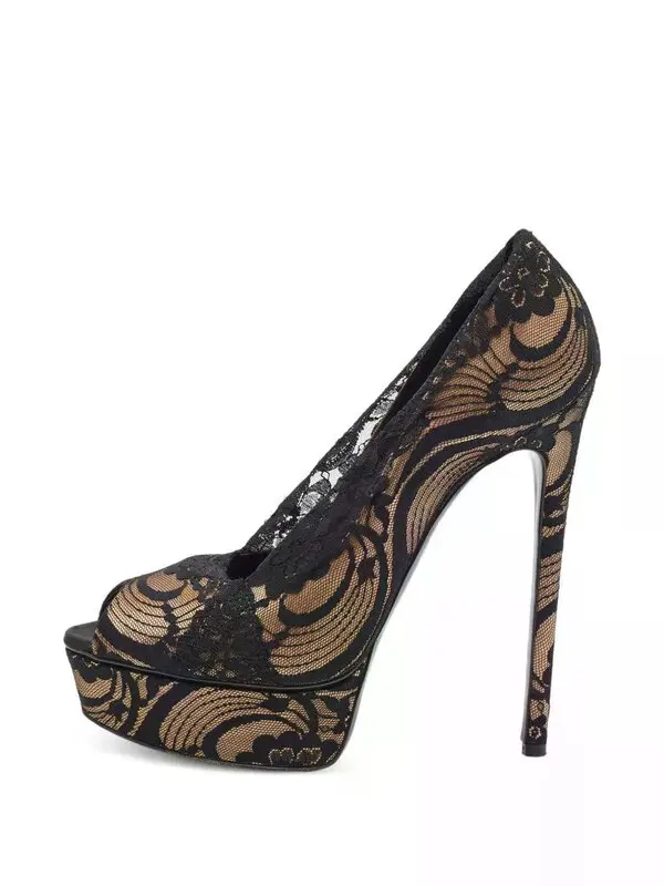 Casadei Lace Platform Peep-toe Stiletto Heels - Black