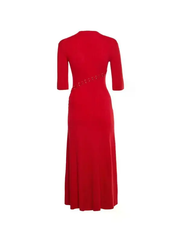 Maje Knitted Ribbed Midi Dress With Lace-up Detail