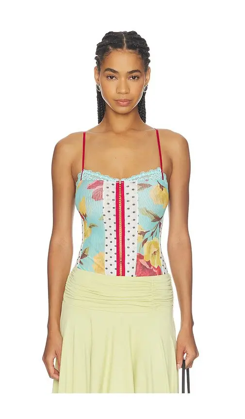 Free People X Revolve Floral Print Mesh Bodysuit With Lace Trim - Multi