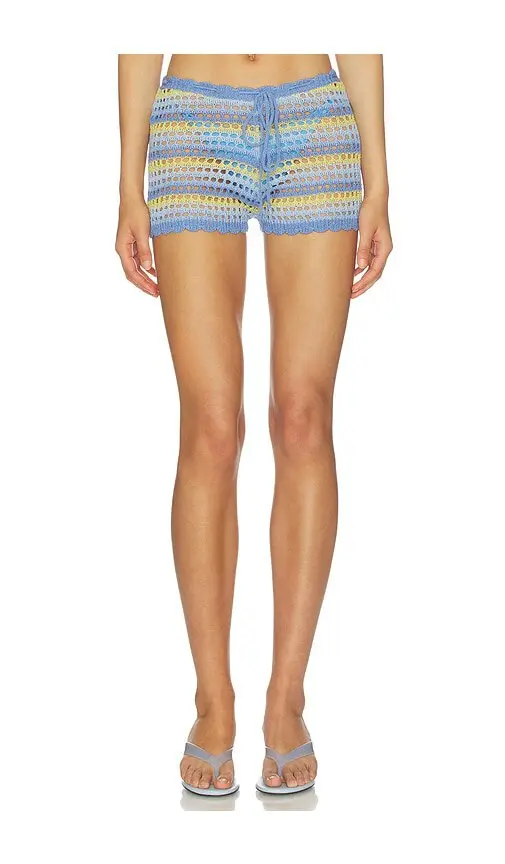 MORE TO COME Crochet Knit Drawstring Shorts - Blue