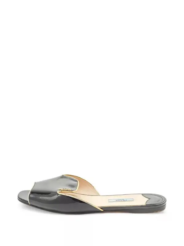 Prada Logo Plaque Patent Leather Sandals - Black