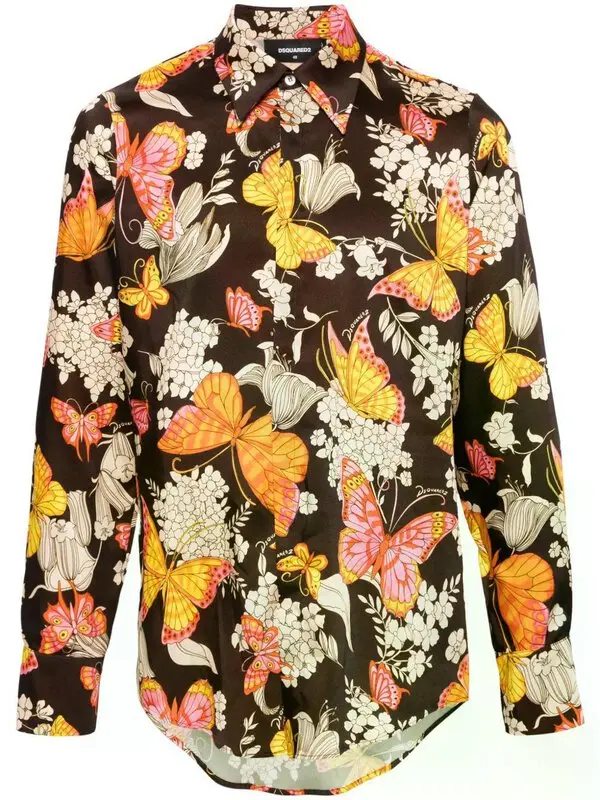 Dsquared2 Butterfly-print Satin Shirt