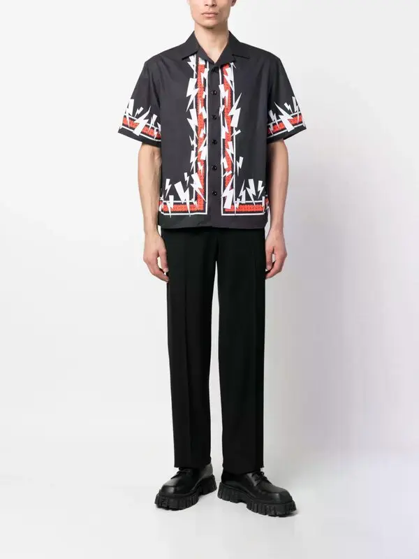 Neil Barrett Thunderbolt-print Cotton Bowling Shirt