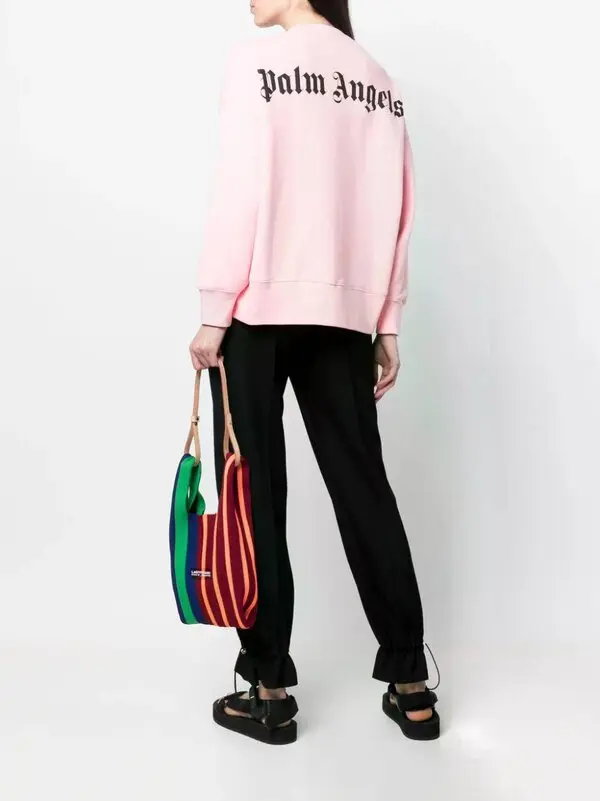 Palm Angels Logo Print Cotton Sweatshirt - Pink