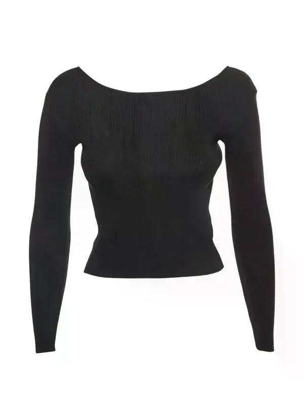 Celine Ribbed Heart-shaped Open-back Long-sleeve Top