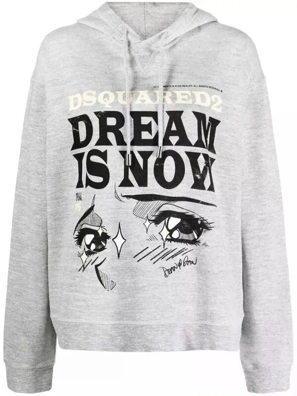 Dsquared2 Logo Print Drawstring Hoodie - Grey