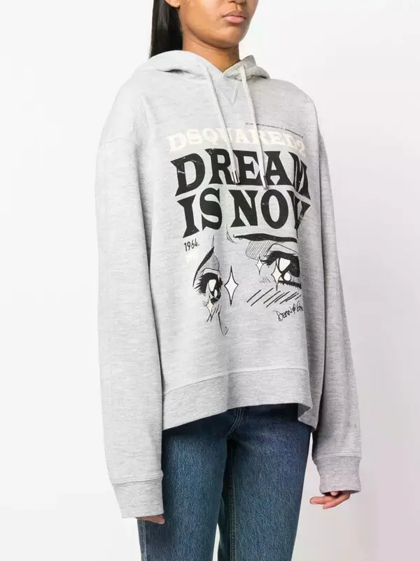 Dsquared2 Logo Print Drawstring Hoodie - Grey