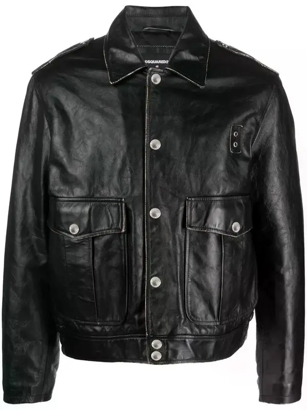 Dsquared2 Button-fastening Leather Bomber Jacket