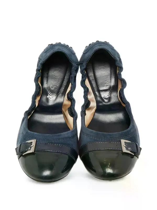 TOD'S Navy Suede And Patent Leather Ballet Flats - Blue