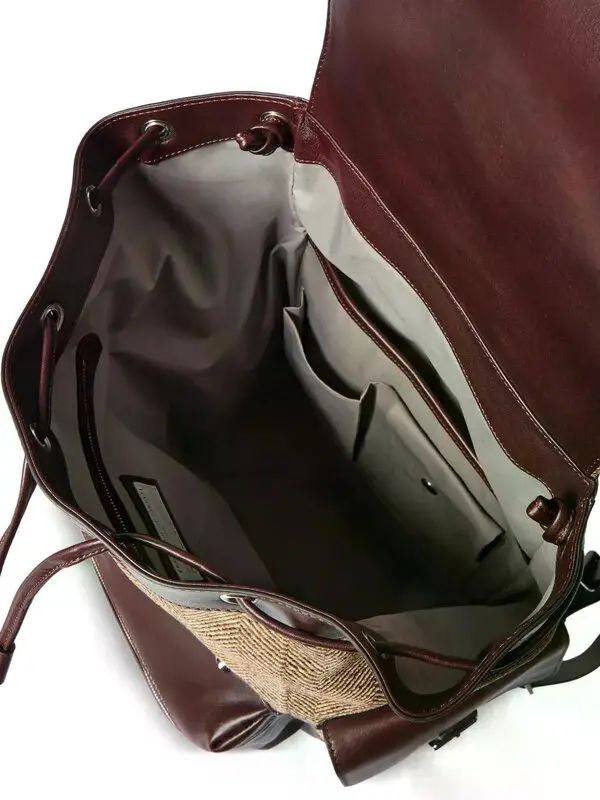 Brunello Cucinelli Burnished Calfskin And Chevron-effect Techno Fabric Backpack