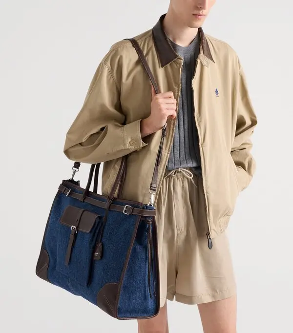 Prada Denim And Leather Bonnie Tote Bag - Blue