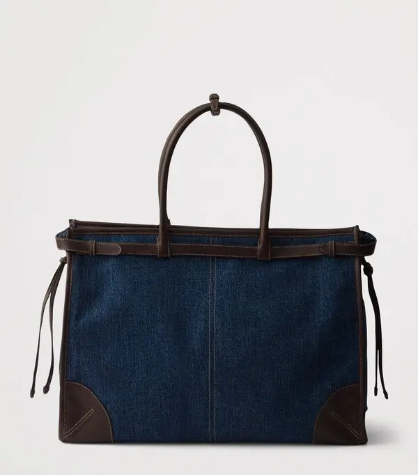 Prada Denim And Leather Bonnie Tote Bag - Blue