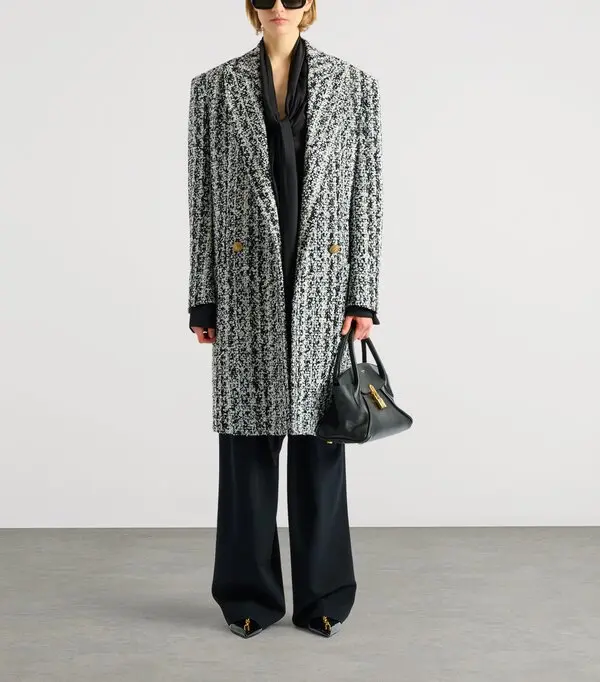 Balmain Double-breasted Tweed Overcoat