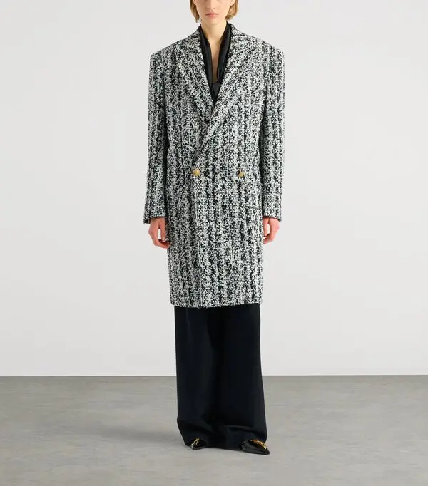 Balmain Double-breasted Tweed Overcoat