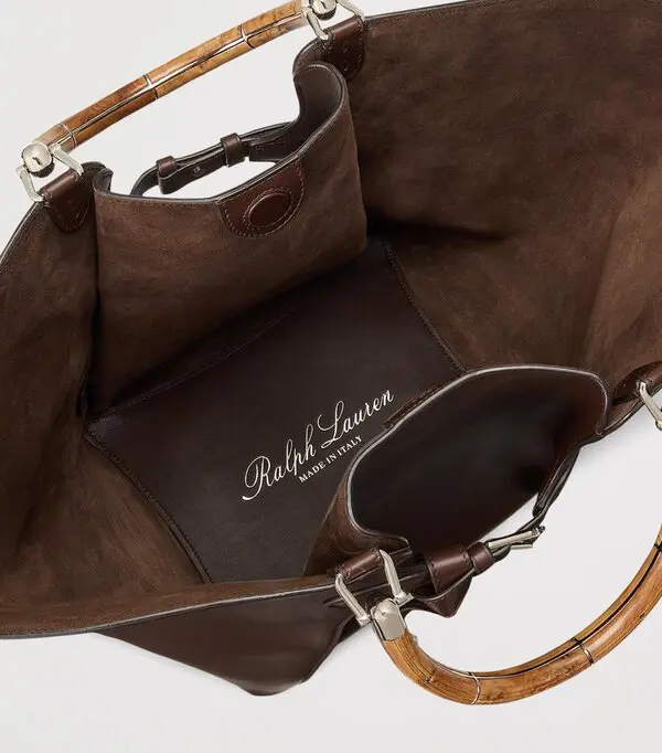 Ralph Lauren Leather Tote Bag With Wooden Top Handles