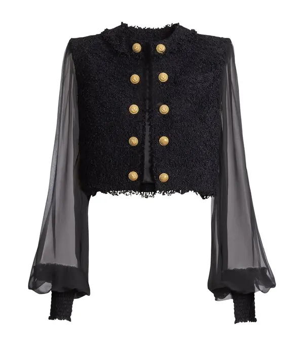 Balmain Tweed And Muslin Cropped Blouse