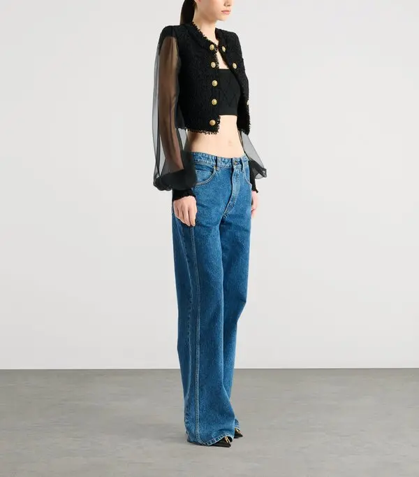 Balmain Tweed And Muslin Cropped Blouse