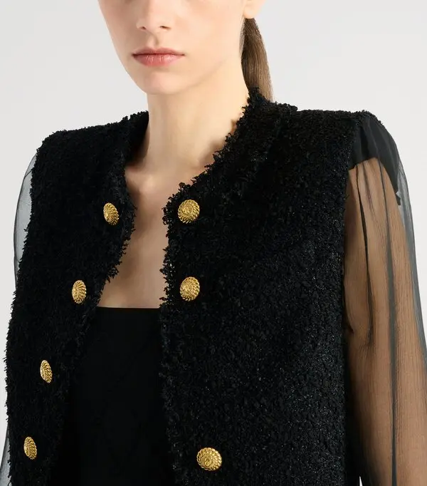 Balmain Tweed And Muslin Cropped Blouse