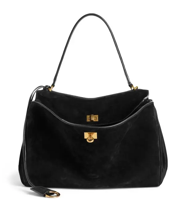 Balenciaga Medium Suede Rodeo Shoulder Bag - Black