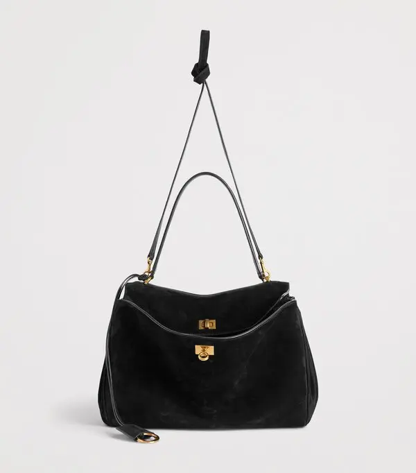 Balenciaga Medium Suede Rodeo Shoulder Bag - Black