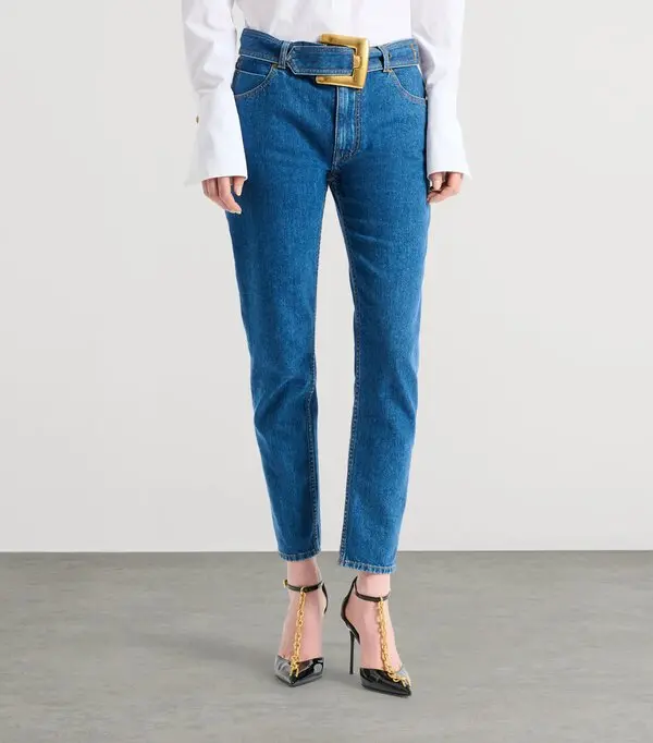 Balmain Belted Mid-rise Slim Jeans