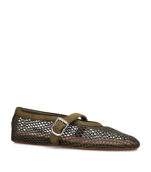 Alaïa Suede Mesh Ballet Flats - Green